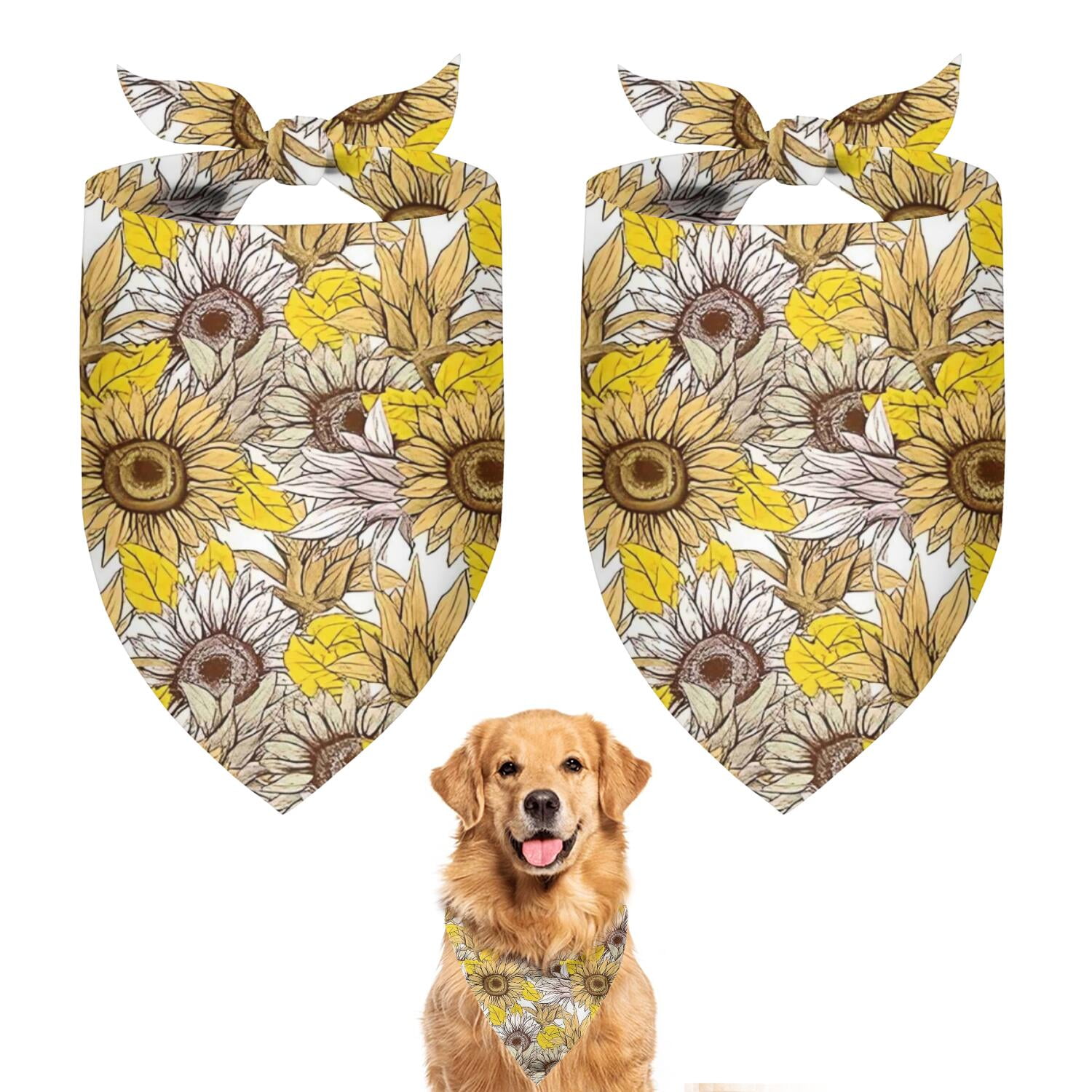 Dog Bandana 2 Pack,Yellow Brown Sunflower Pattern Bandanas for Dogs,Cat ...