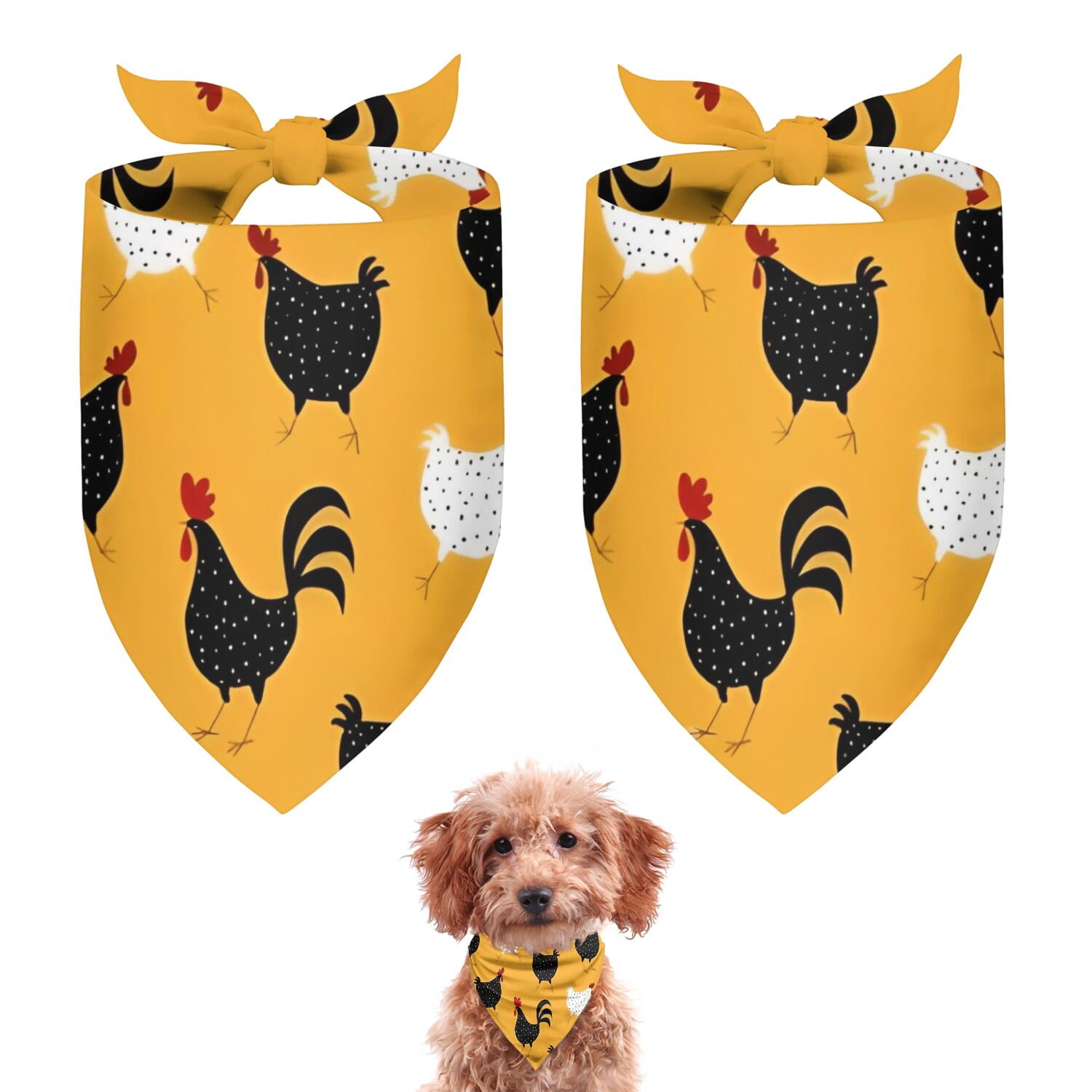 Dog Bandana 2 Pack,Yellow Chicken Black White Pattern Bandanas for Dogs ...