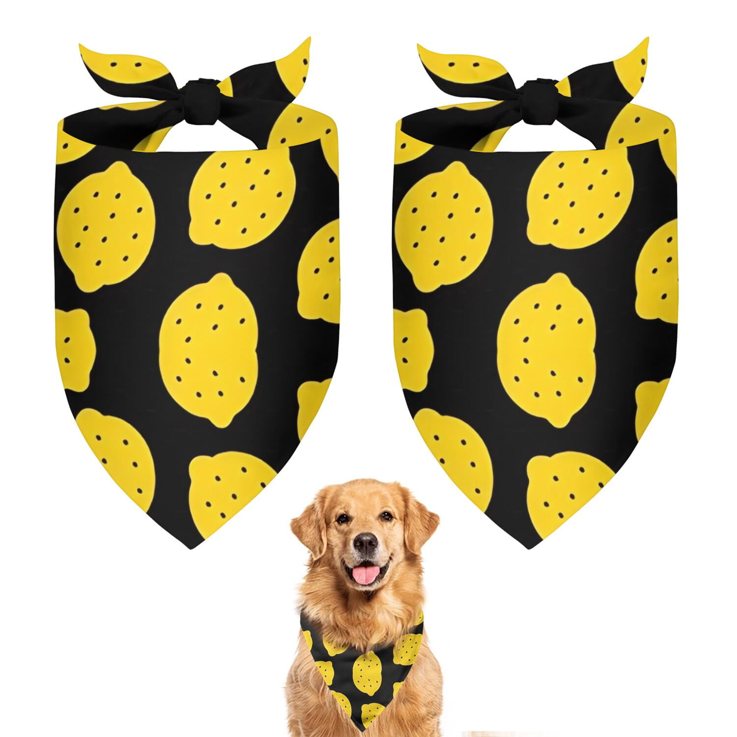 Dog Bandana 2 Pack,Yellow Lemon Fruit Dots Black Pattern Bandanas for ...