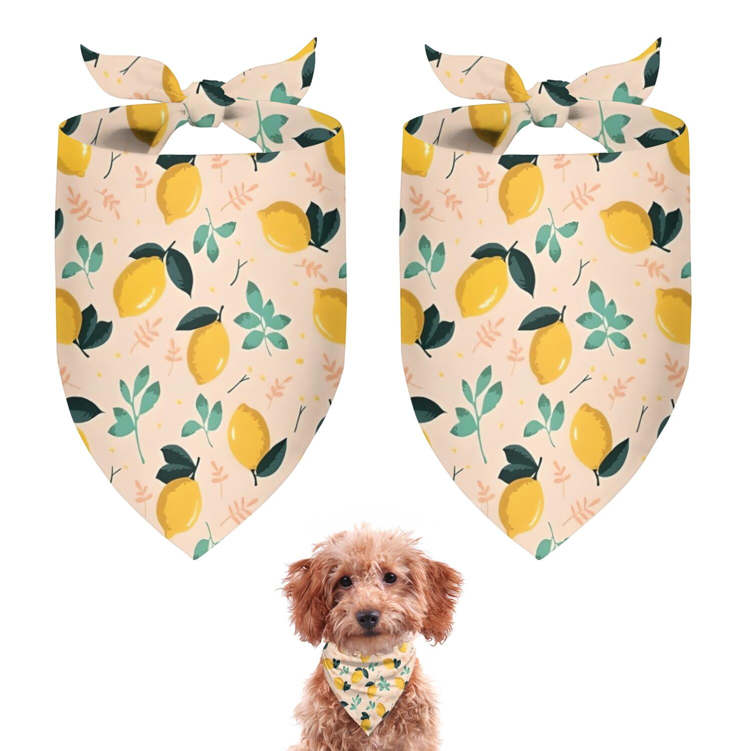 Dog Bandana 2 Pack,Yellow Lemon Fruit Leaves LightPink Pattern Bandanas ...