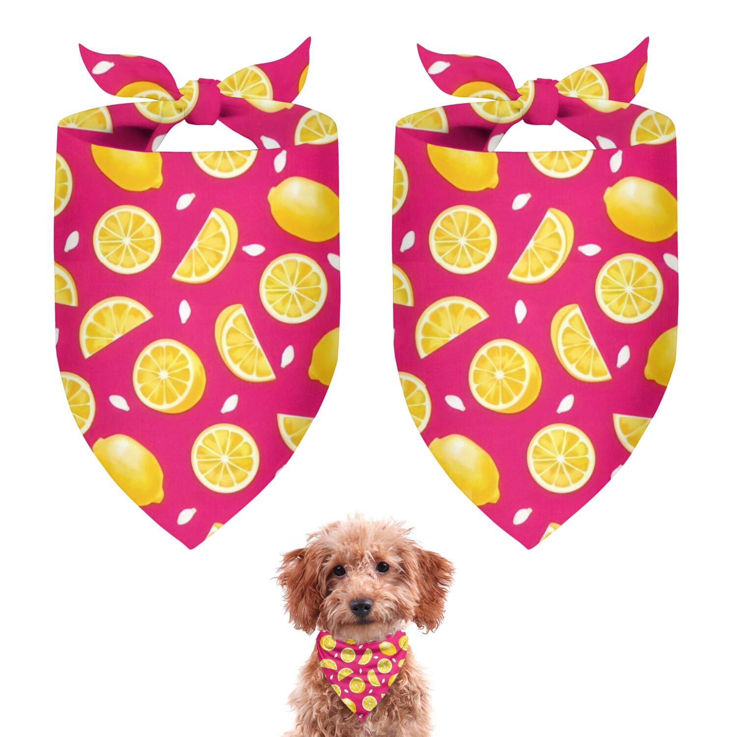 Dog Bandana 2 Pack,Yellow Lemon Fruit Slices Pink Pattern Bandanas for ...