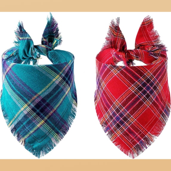 Dog Bandanas with Tassel Edges - 2 Pack Holiday Plaid Bibs, Festive ...