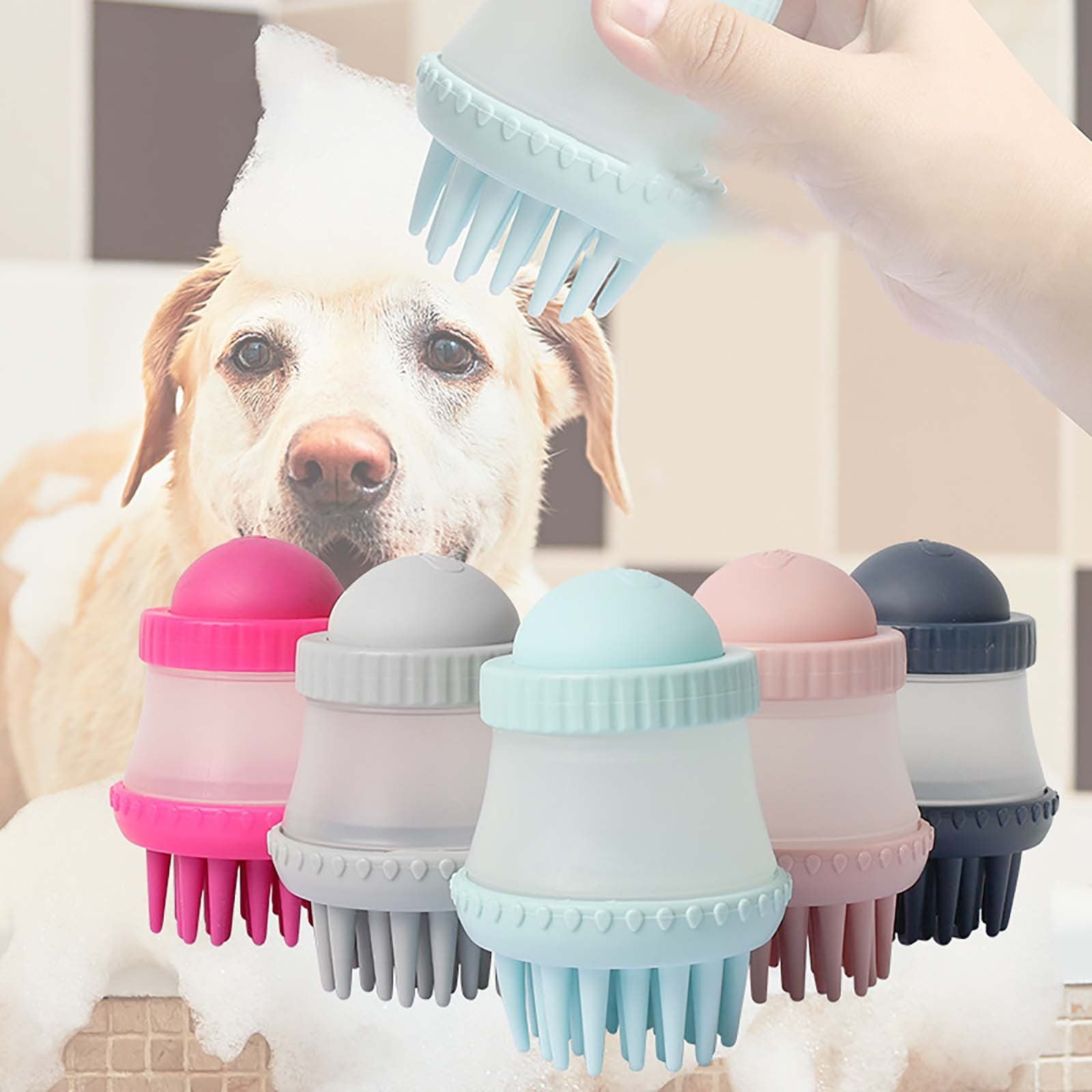 Dog Bath Brush and Grooming Comb with Shampoo Dispenser Pet Massage ...