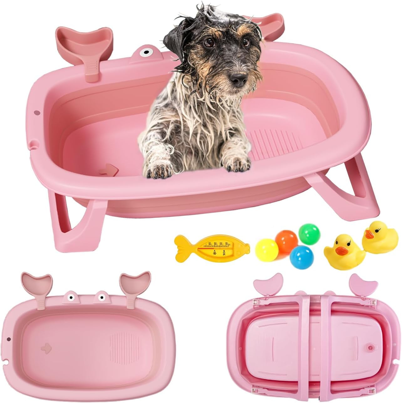 Dog Bath Tub with Dog Toys Pet Bathtub, Portable Puppy Bathtub for Easy Baths and Easy Storage ...