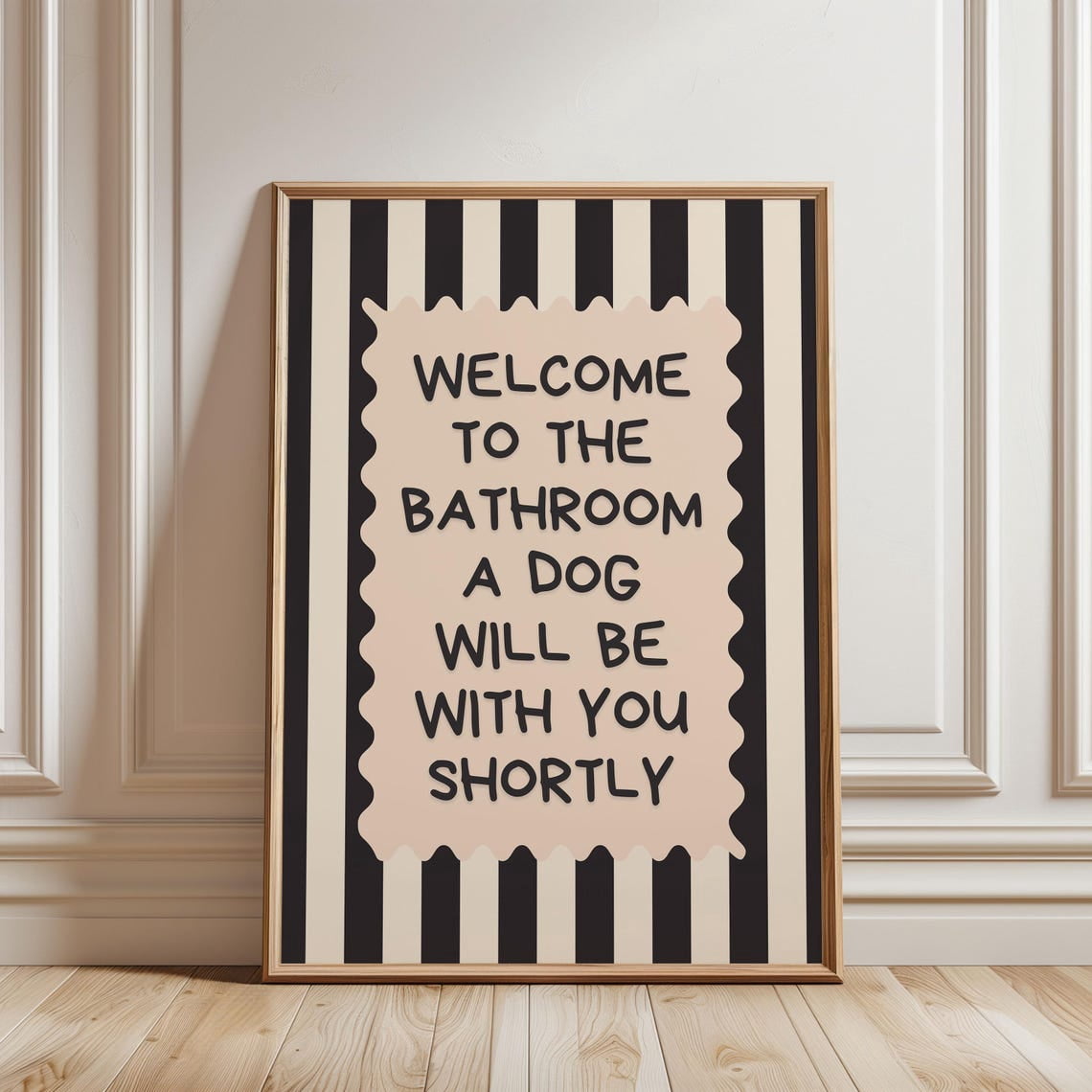Dog Bathroom Black Stripe Wall Art Print, Unframed Paper Poster 11x14in ...