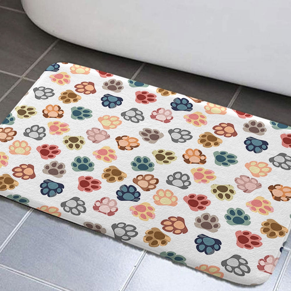 Dog Bathroom Rugs, Colorful Paw Print Bathroom Rugs Set Cute Dog Cat ...