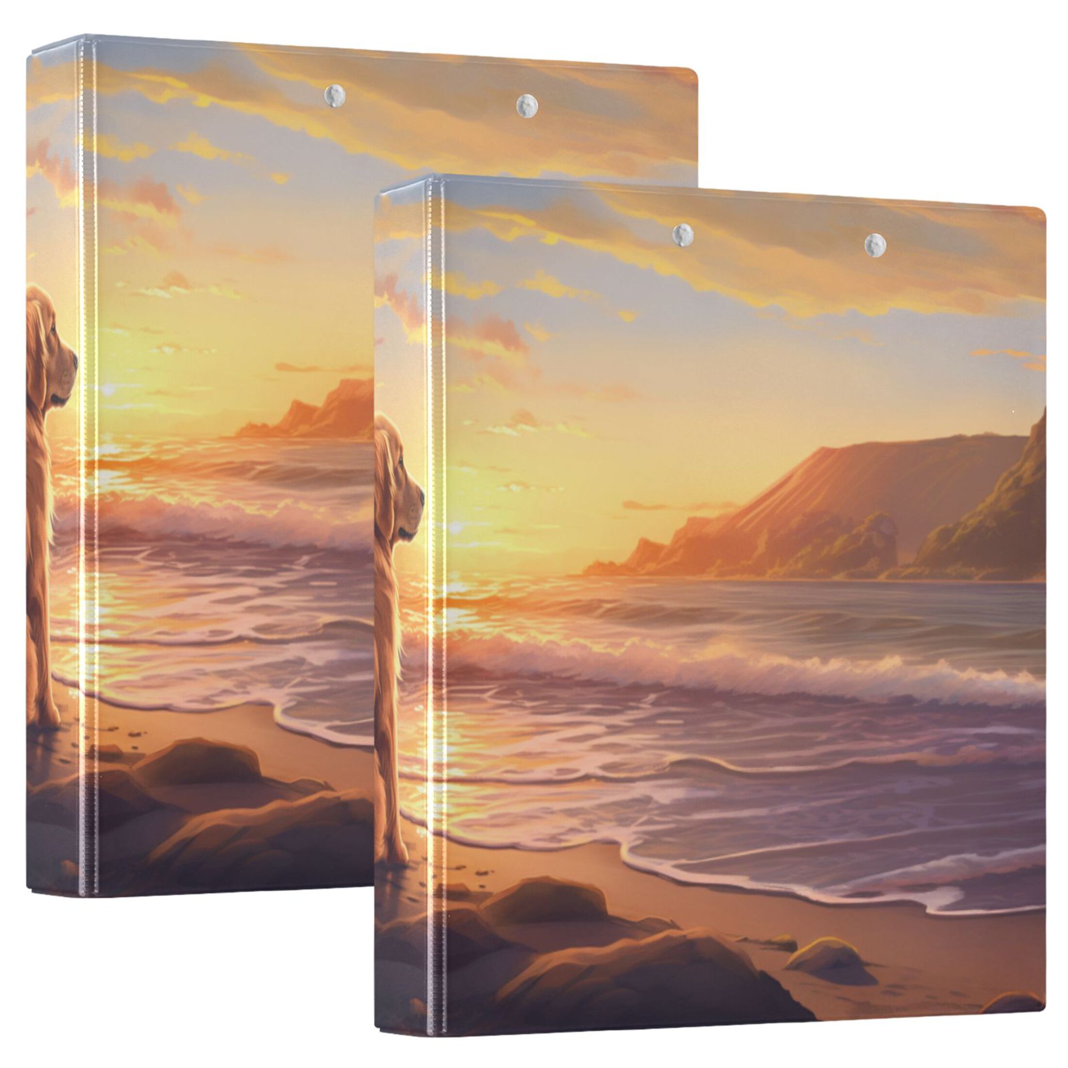Dog Beach Sea Wave Sunlight Sky 3 Ring Binders 1.5 inch Hardcover File ...