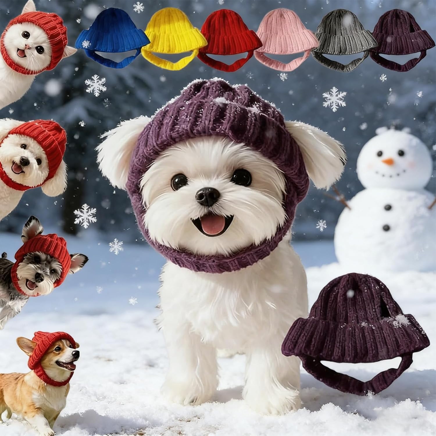 Dog Beanie with Ear Flaps – Warm Winter Hat, Christmas Knitted for Pets ...