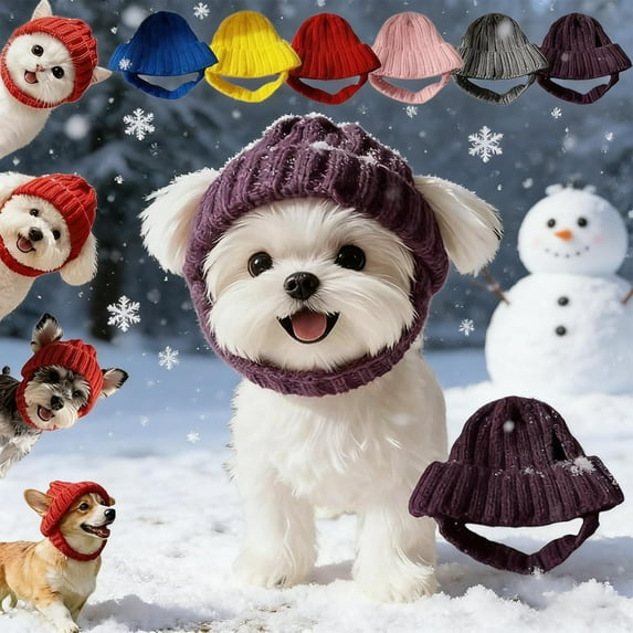 Dog Beanie with Ear Flaps – Warm Winter Hat, Christmas Knitted for Pets ...