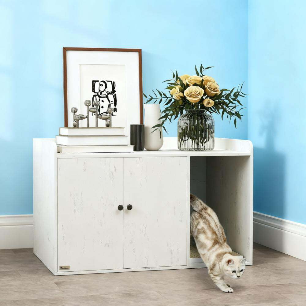 Dog Bed 32" Cat Litter Box Enclosure with Scratching Mat, Cat Entrance ...