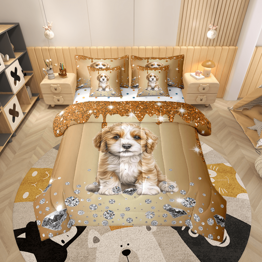 Dog Bed in a Bag King Size Comforter Set 7 Pieces,Brown Sequin Fluid ...