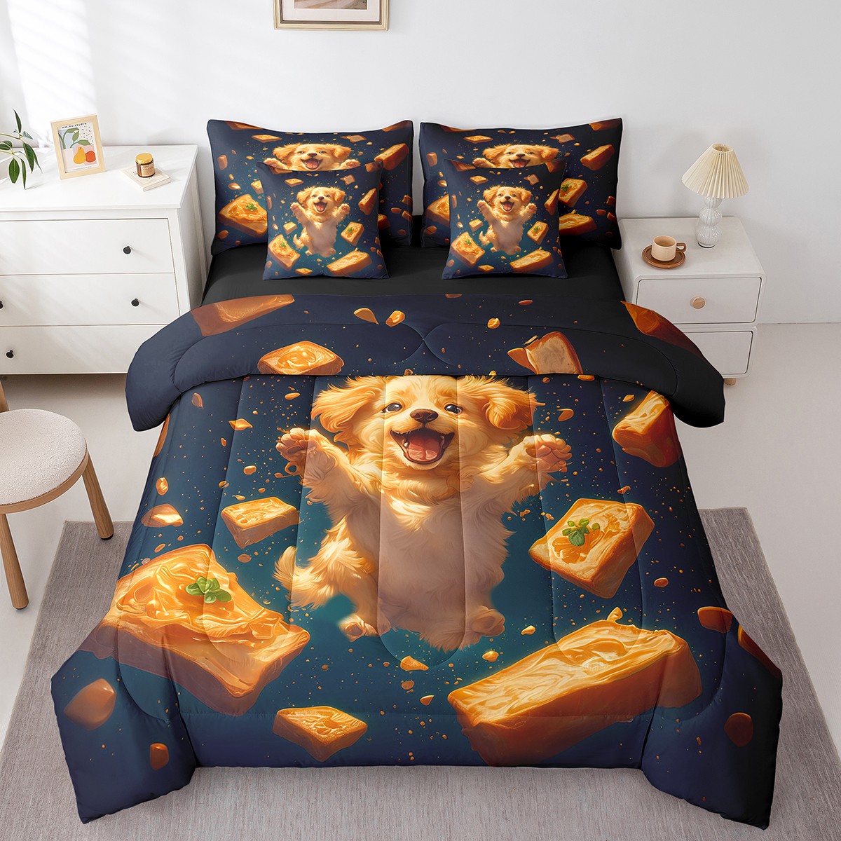Dog Bed in a Bag King Size,Cute Toast Food Themed Comforter Set 7 Piece ...