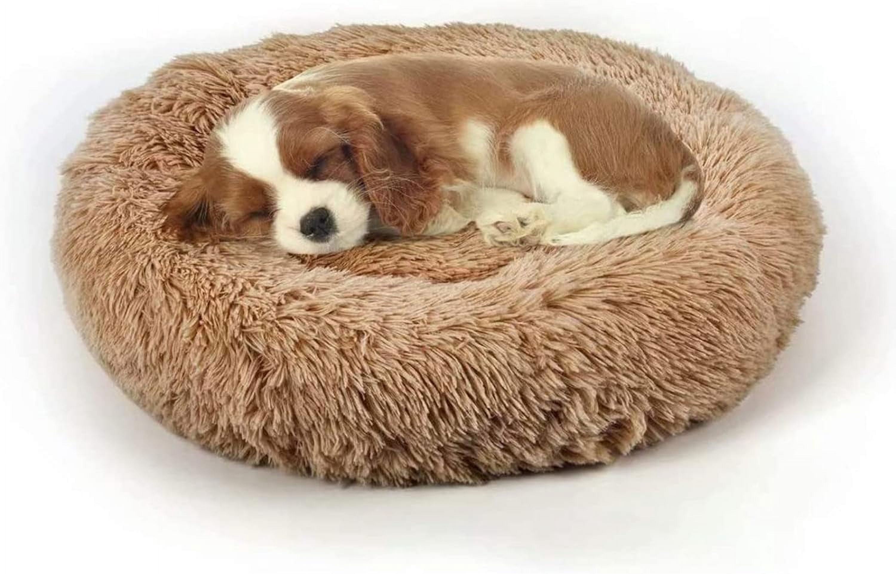 Dog Bed, Cat Calming Bed, Faux Fur Pillow Pet Donut Cuddler Round Plush ...