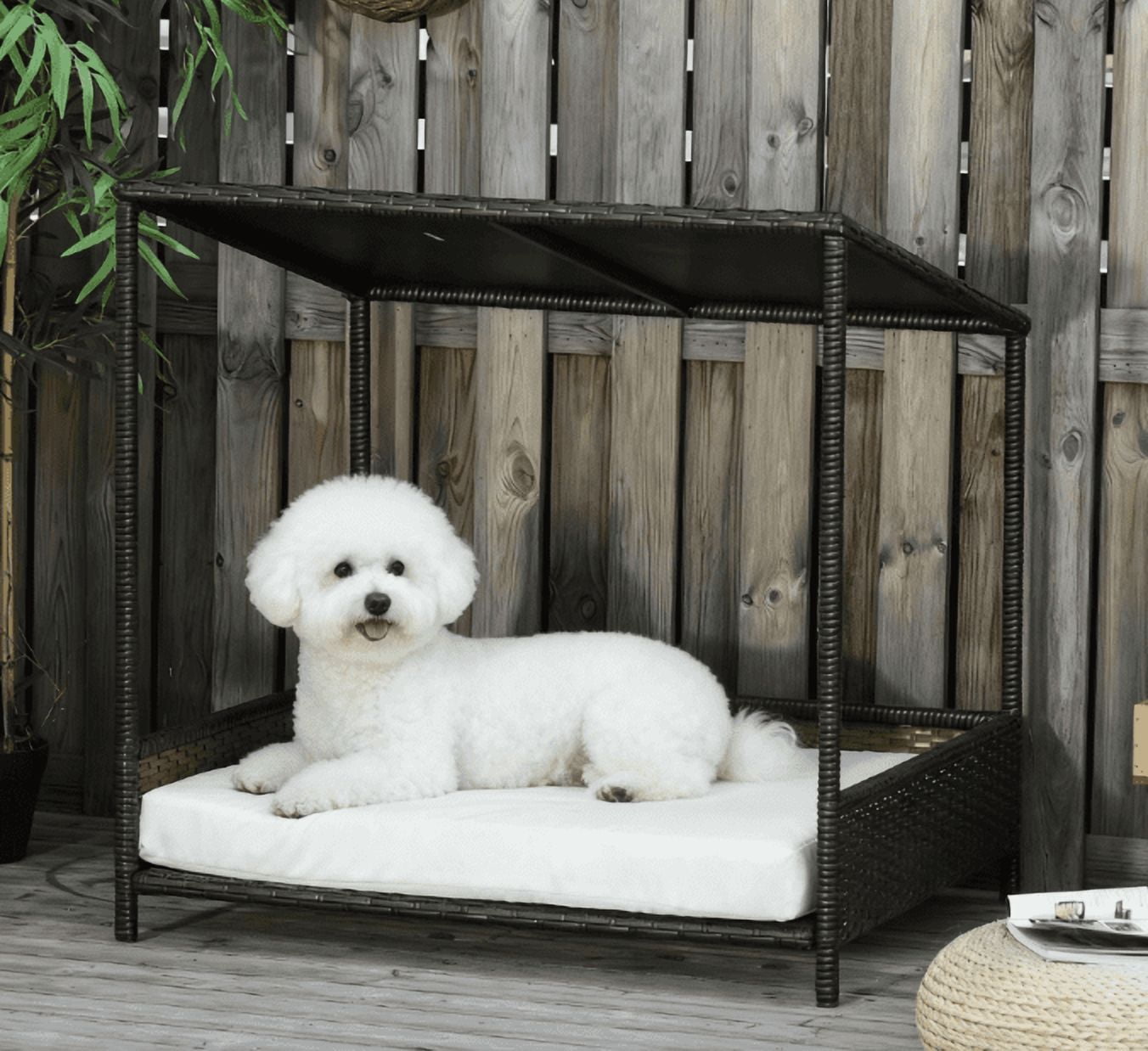 Dog Bed, Dog House Raised Rattan Puppy Bed , Brown, Brown,White Large ...