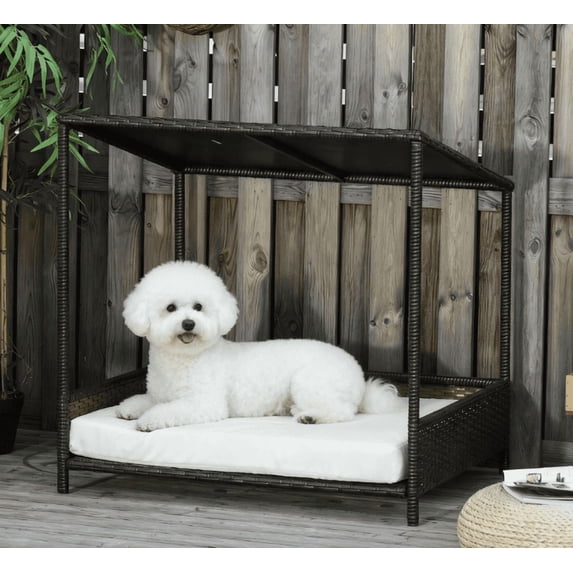 Dog Bed, Dog House Raised Rattan Puppy Bed , Brown, Brown,White Large ...