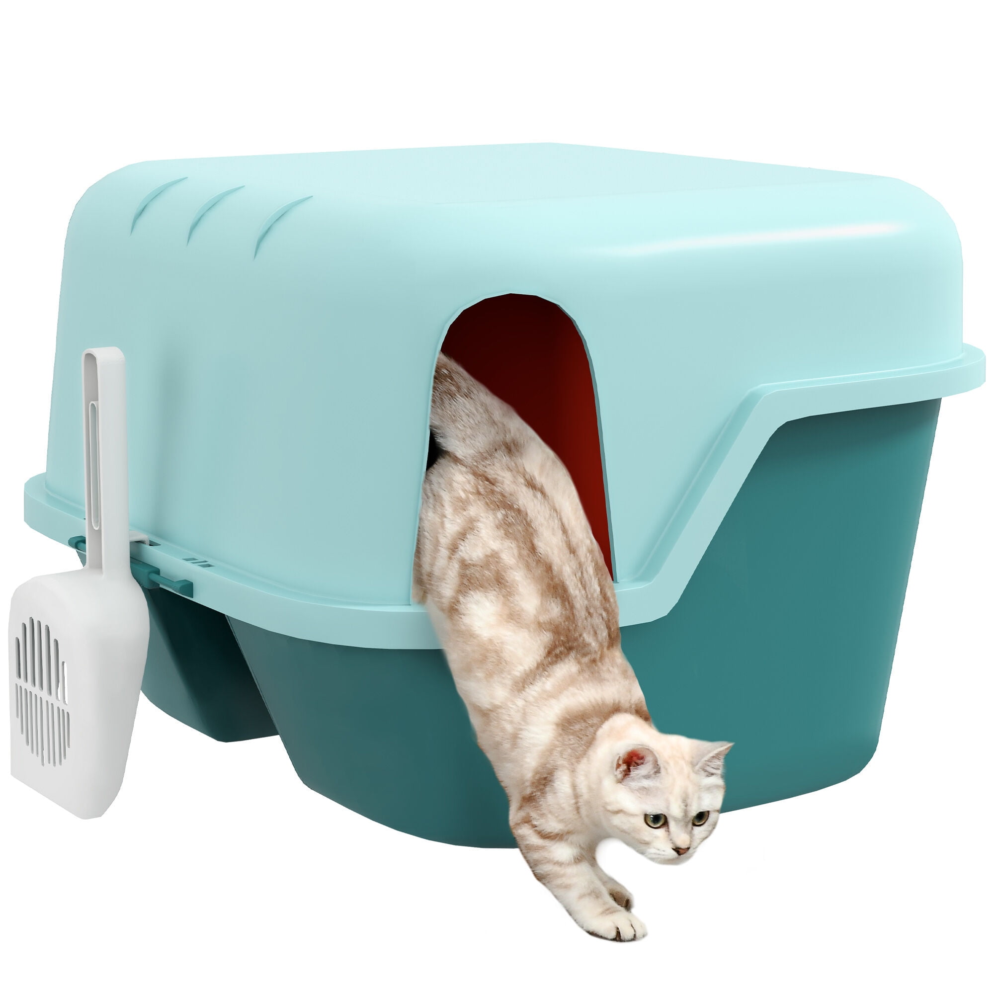 Dog Bed PawHut Cat Litter Box, Covered Litter Box with Lid, Scoop, Easy ...