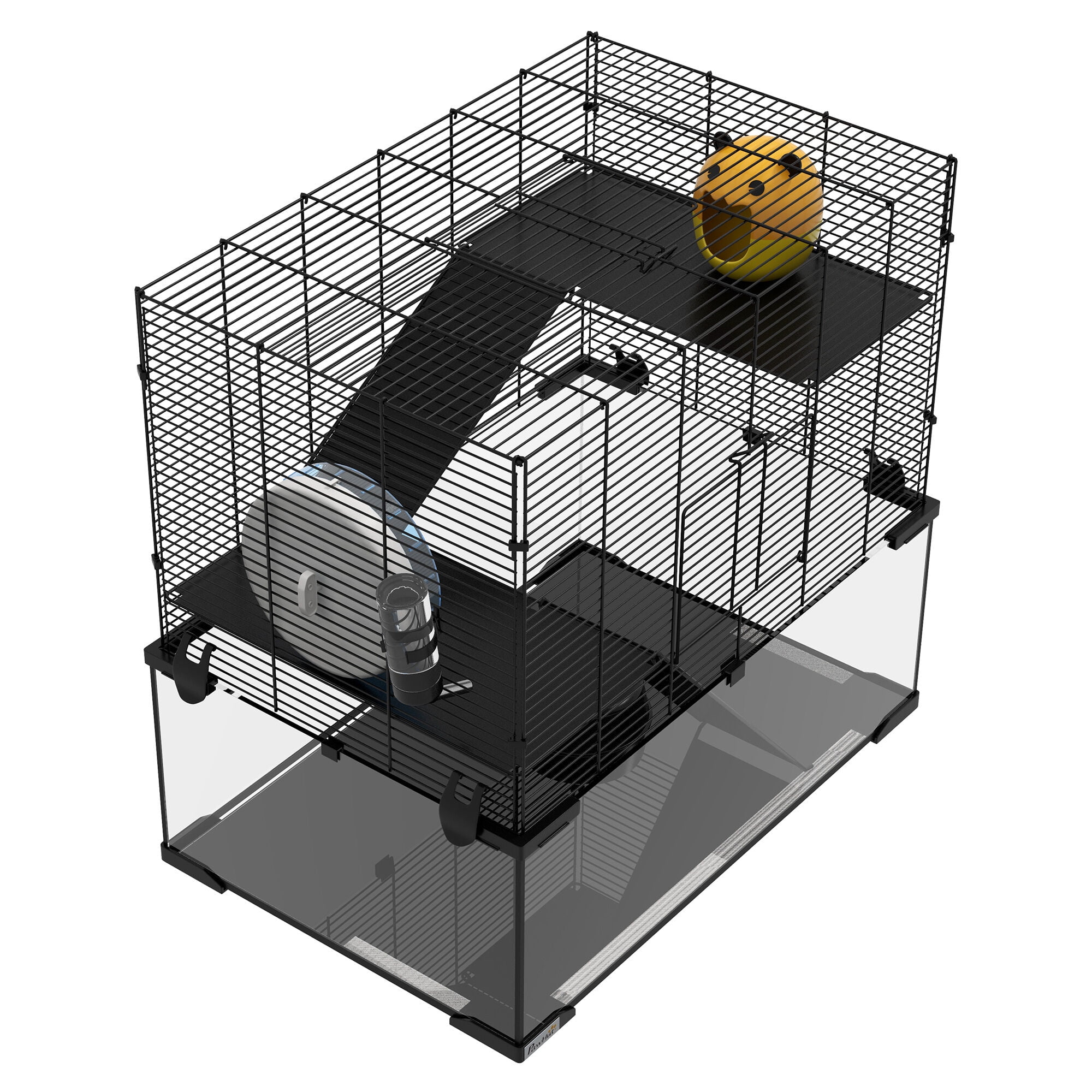 Dog Bed PawHut Hamster Cage, 23.5" Gerbil Cage with Glass Basin, Ramps ...