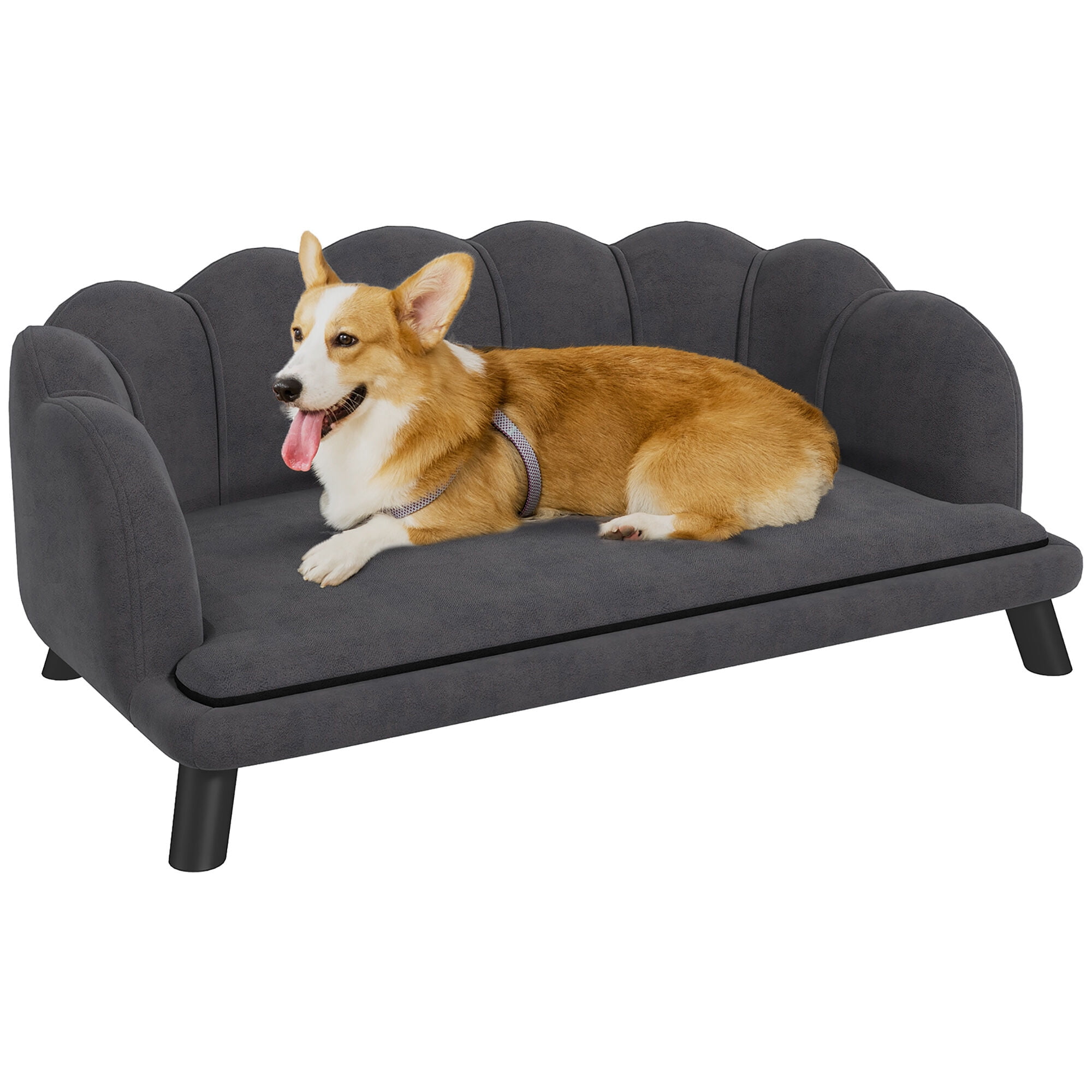 Dog Bed PawHut Velvet Large Dog Couch with Foam Cushioning, Soft and ...