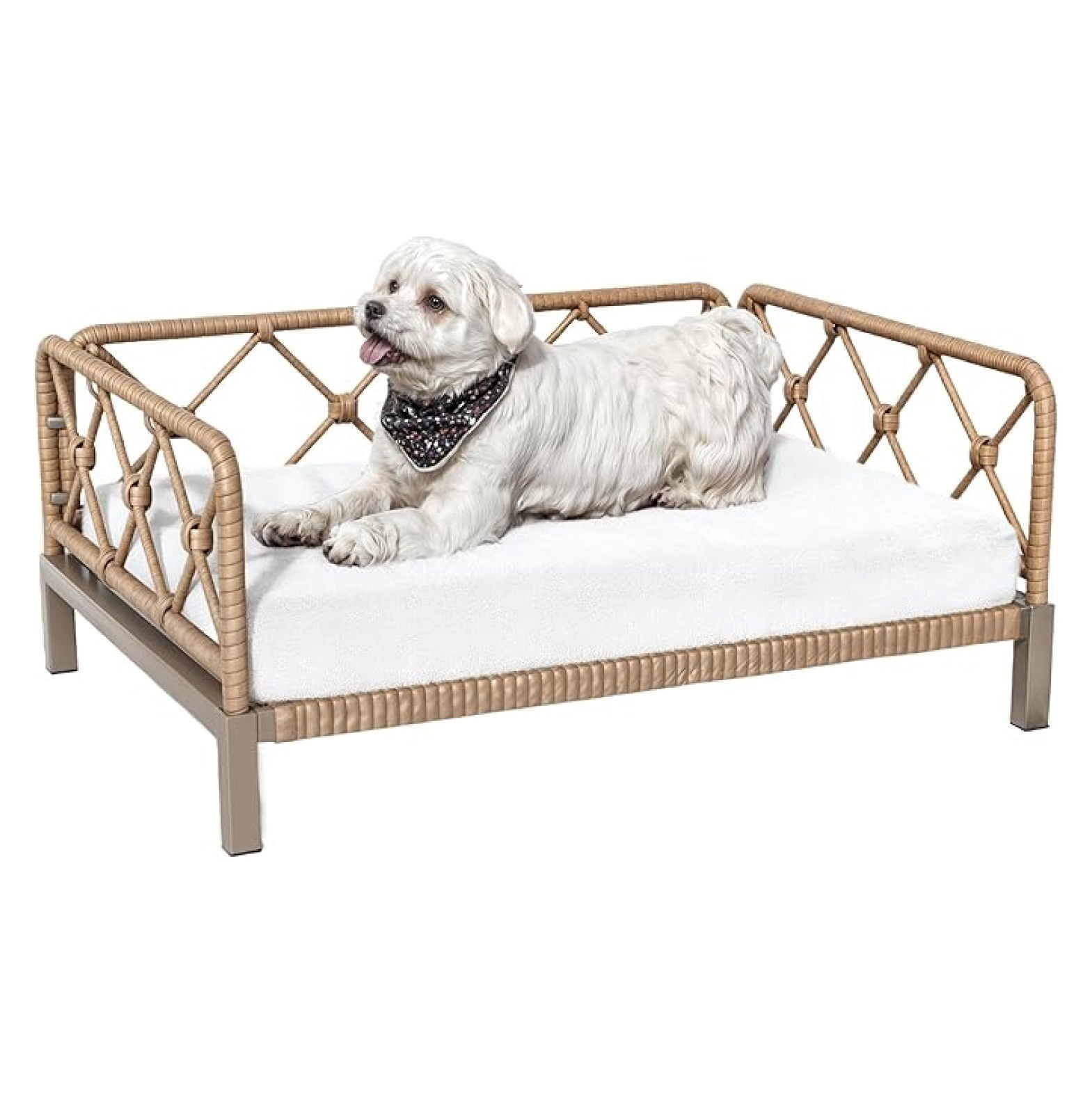 Dog Bed with Cushion, Cooling Elevated Raised Beds with Rattan ...