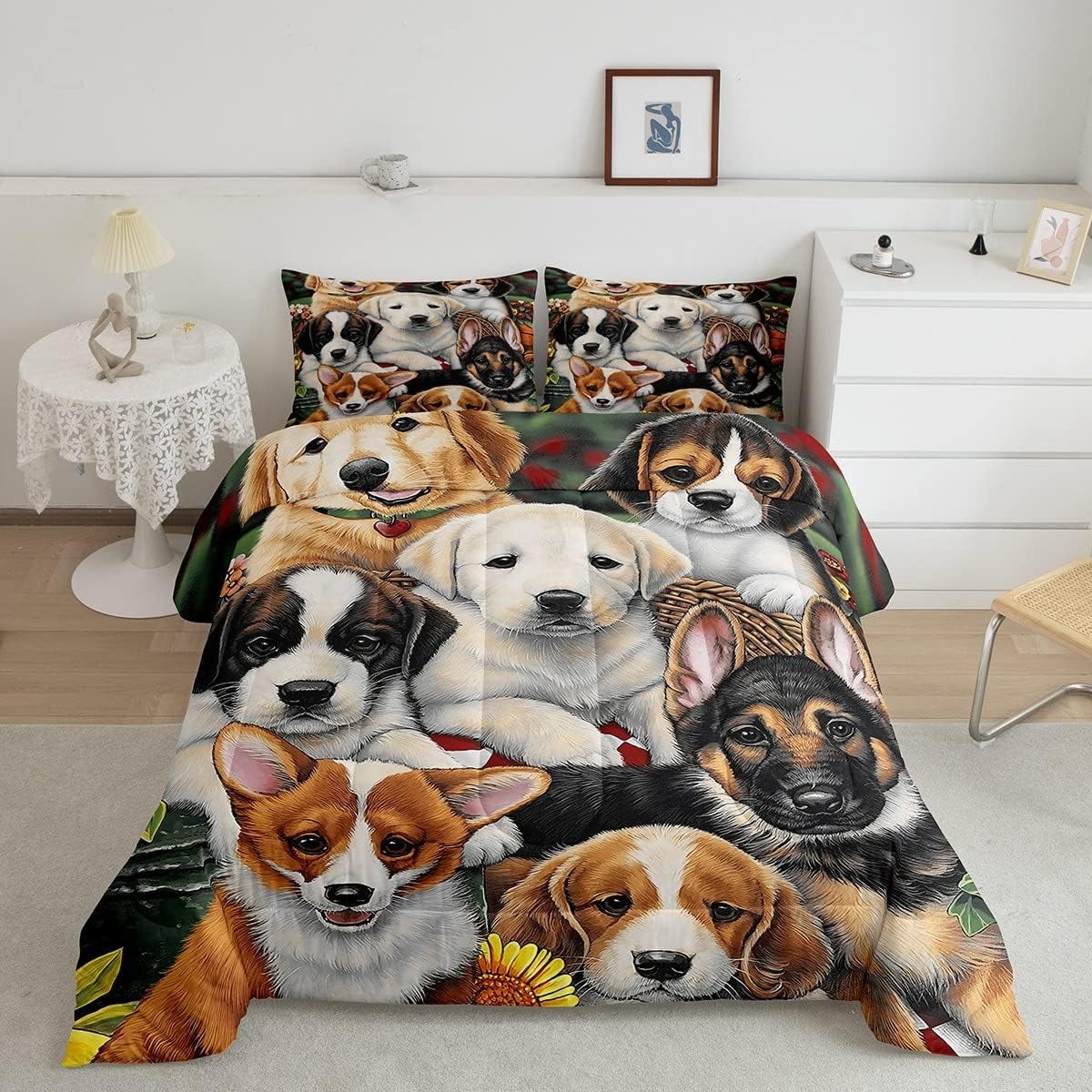 Dog Bedding Set Kawaii Room Decor Comforter Set Cute Pet Puppy Quilt ...