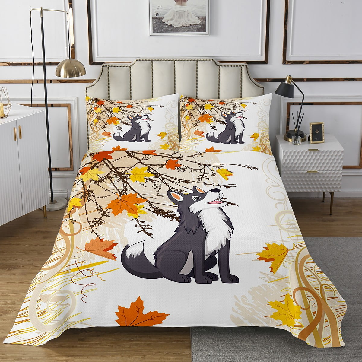 Dog Bedspread Set Queen,Fall Thanksgiving Bedding Sets Bedroom Autumn ...