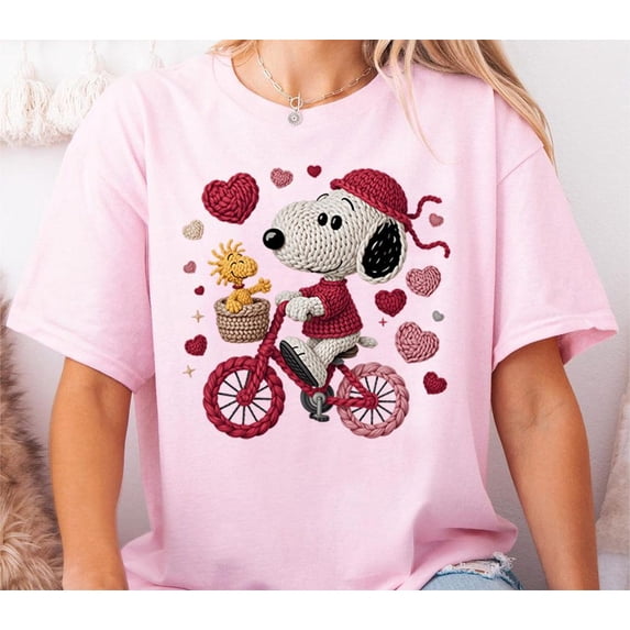 Dog Bicycle T-Shirt: Faux Knit Style with Hearts - Walmart.com