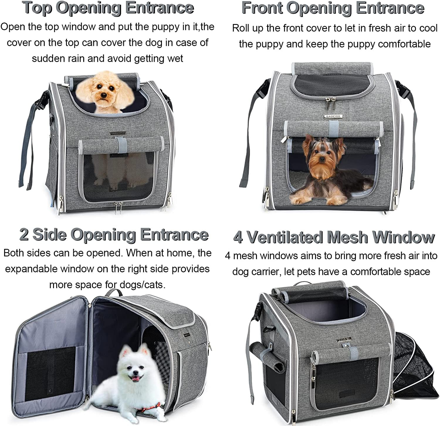 Dog Bike Basket, Expandable Soft-Sided Pet Carrier Backpack with 4 Open ...
