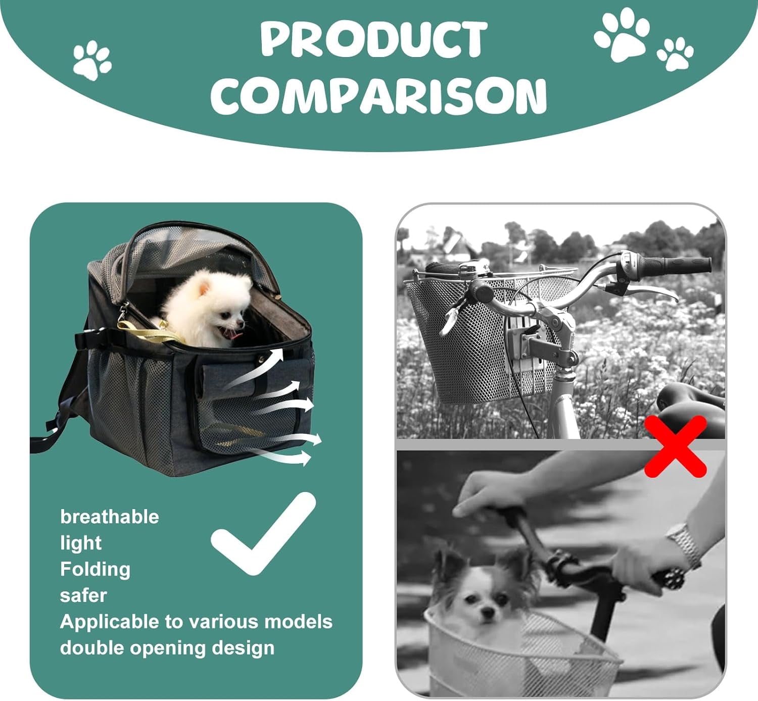 Dog Bike Basket, Soft-Sided Dog Bike Carrier Backpack, Cat Bicycle ...