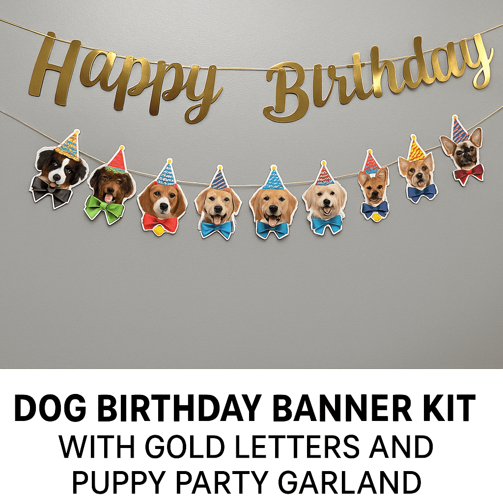 Dog Birthday Banner Kit with Gold Letters and Puppy Party Garland – DIY ...