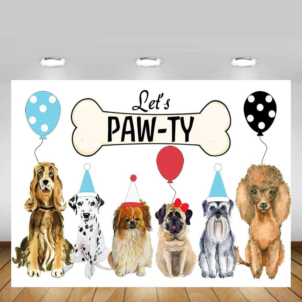Dog Birthday Party Photo Booth Backdrop Props Let's Paw-ty Doggy Pet ...
