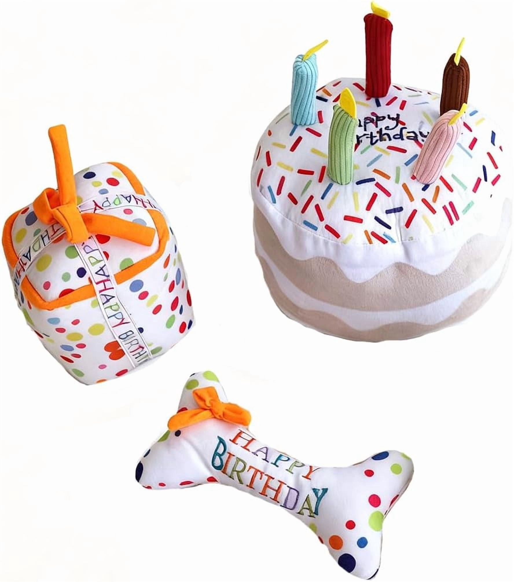 Dog Birthday Squeaky Toy 3-Pack | Indestructible Plush Interactive Chew ...