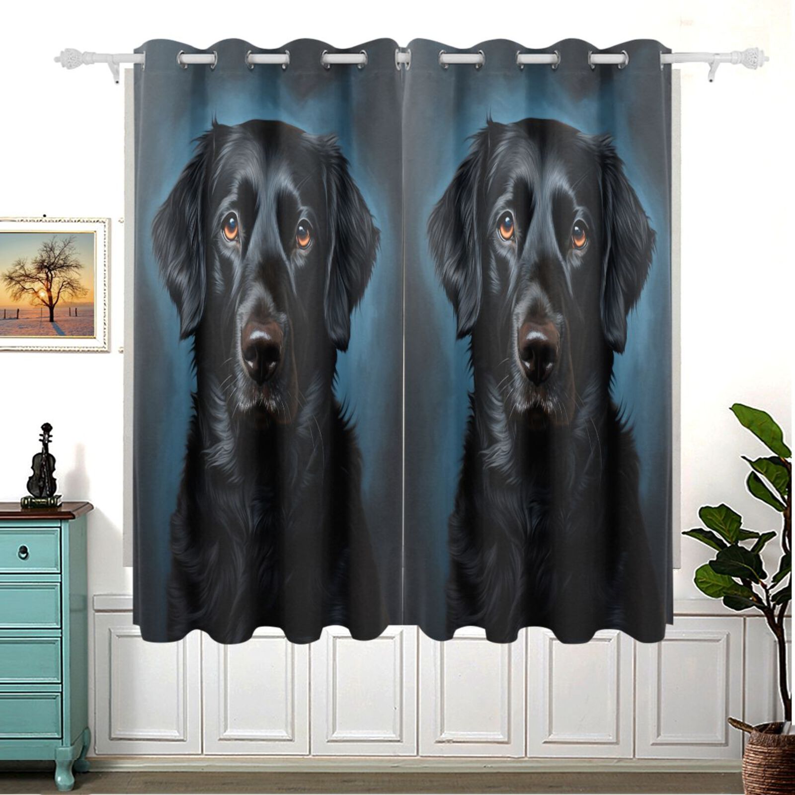 Dog Black Blackout Curtain Panels 63x55in Drapes Privacy Assured for ...