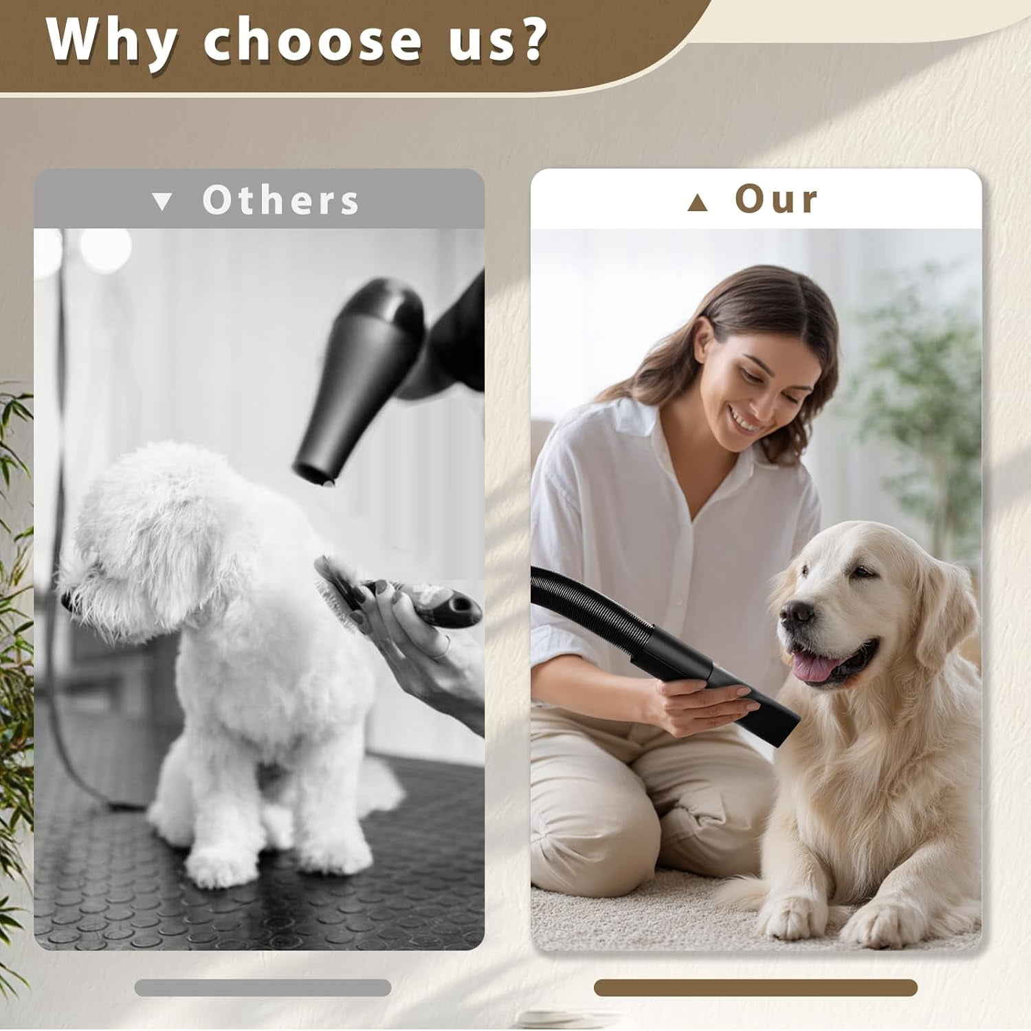 Dog Blower Grooming Dryer, Low Noise Pet Dryer Adjustable Speed and ...