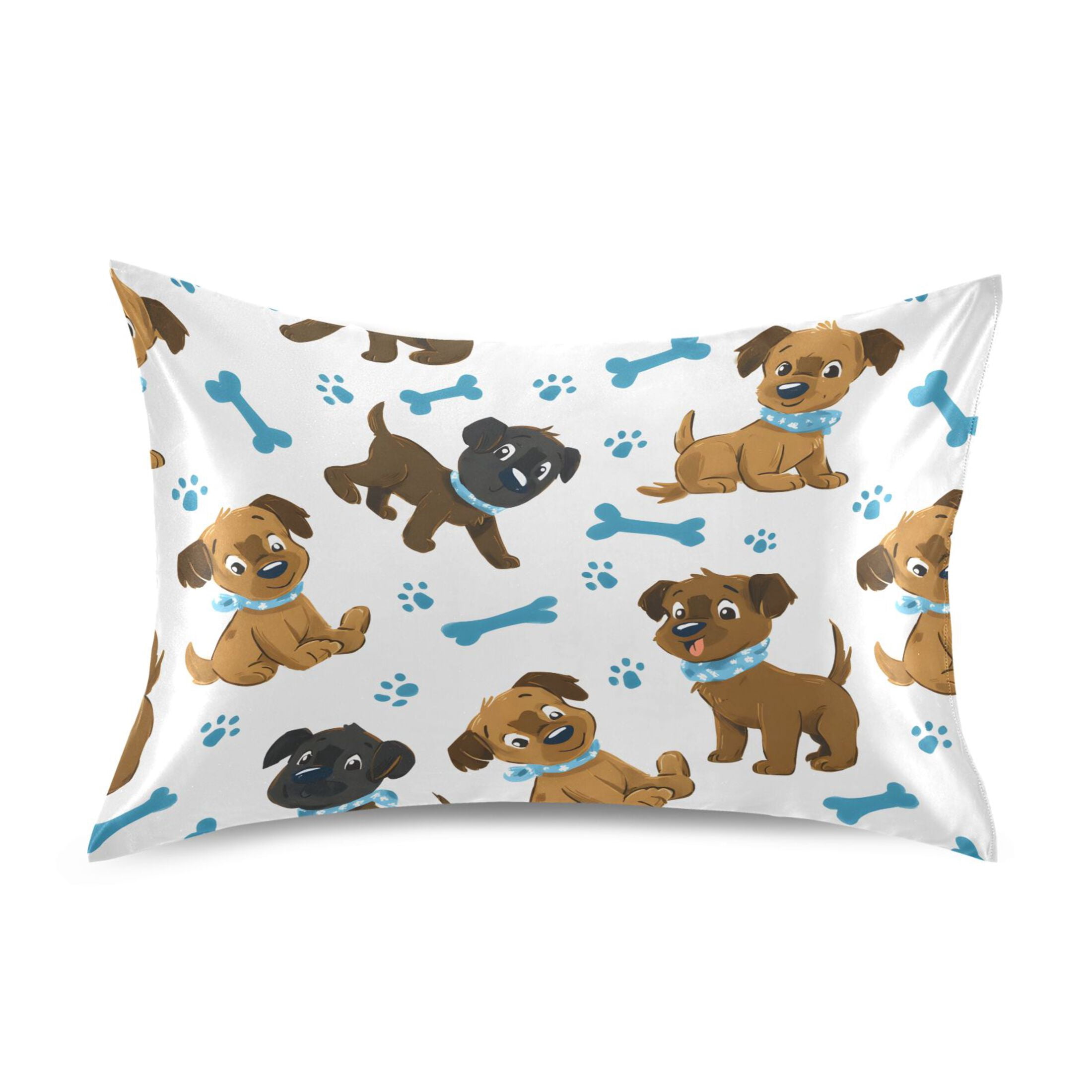 Dog Bone Footprint Pattern King Size Satin Pillowcase 40''x20'' Double ...