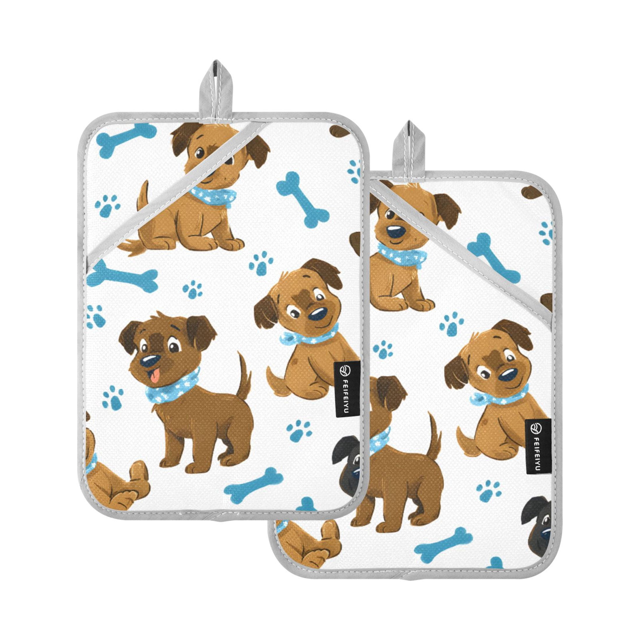 Dog Bone Footprint Pattern Pot Holder Set 2 Piece Non-Slip Oven Hot ...