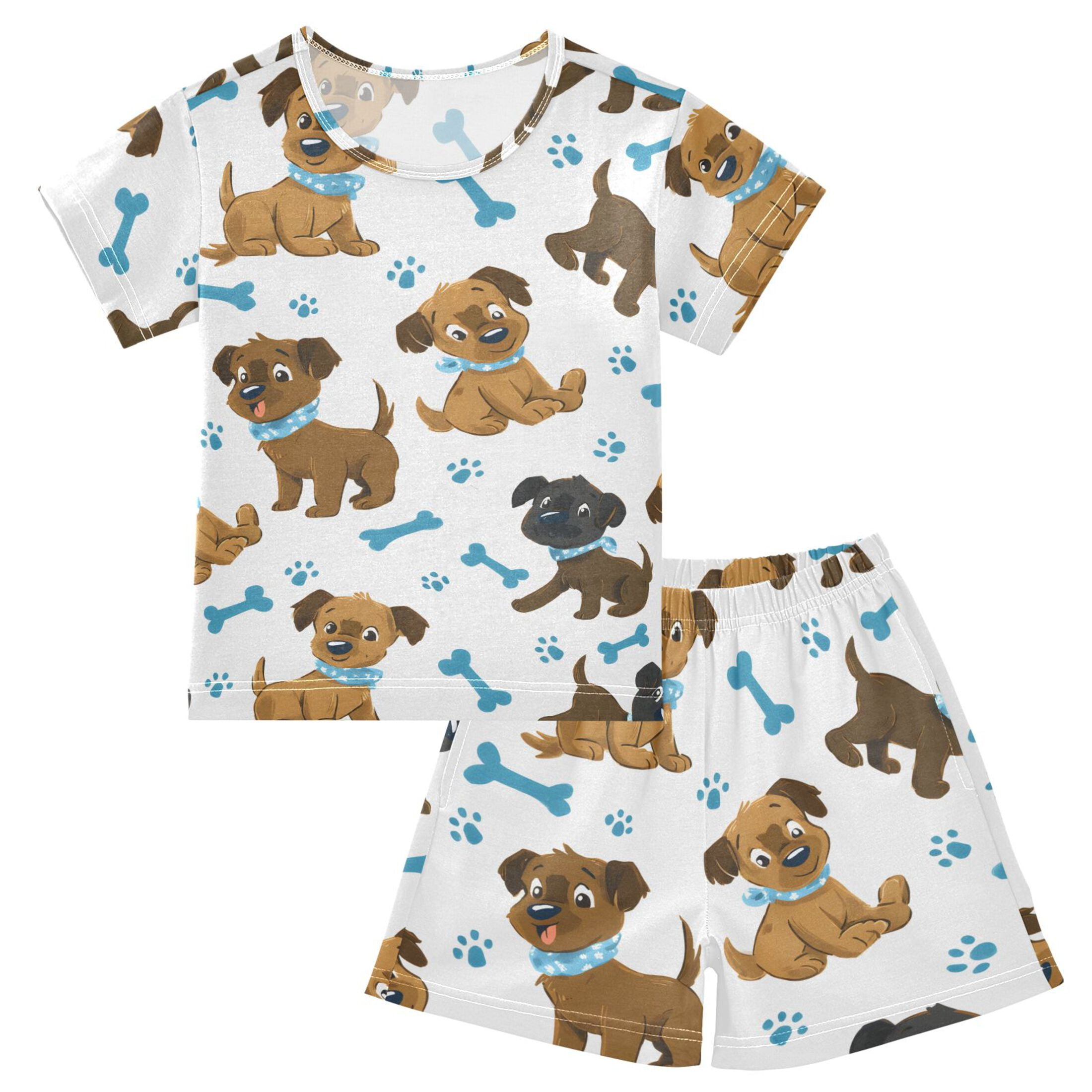 Dog Bone Footprint Pattern Summer Pajama Set Soft Cotton Short Sleeve ...