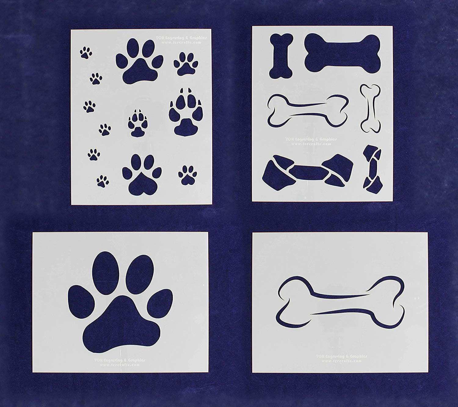 Dog Bone/Paw Print 4 Piece Stencil Set 14 Mil 8" X 10" Painting /Crafts ...