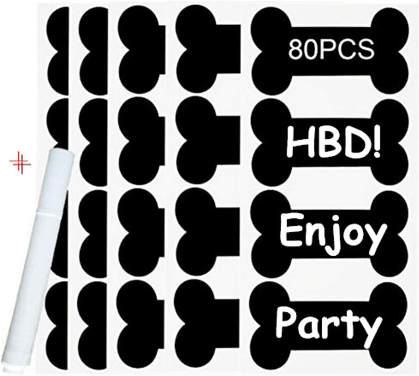 FENGHEMINGA Dog Bone Shape Chalkboard Labels, 80 Reusable Stickers for ...