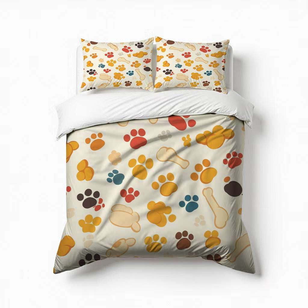 Dog Bones And Paw Prints Bedding Set 3 Pcs Soft Microfiber Quilt Cover ...