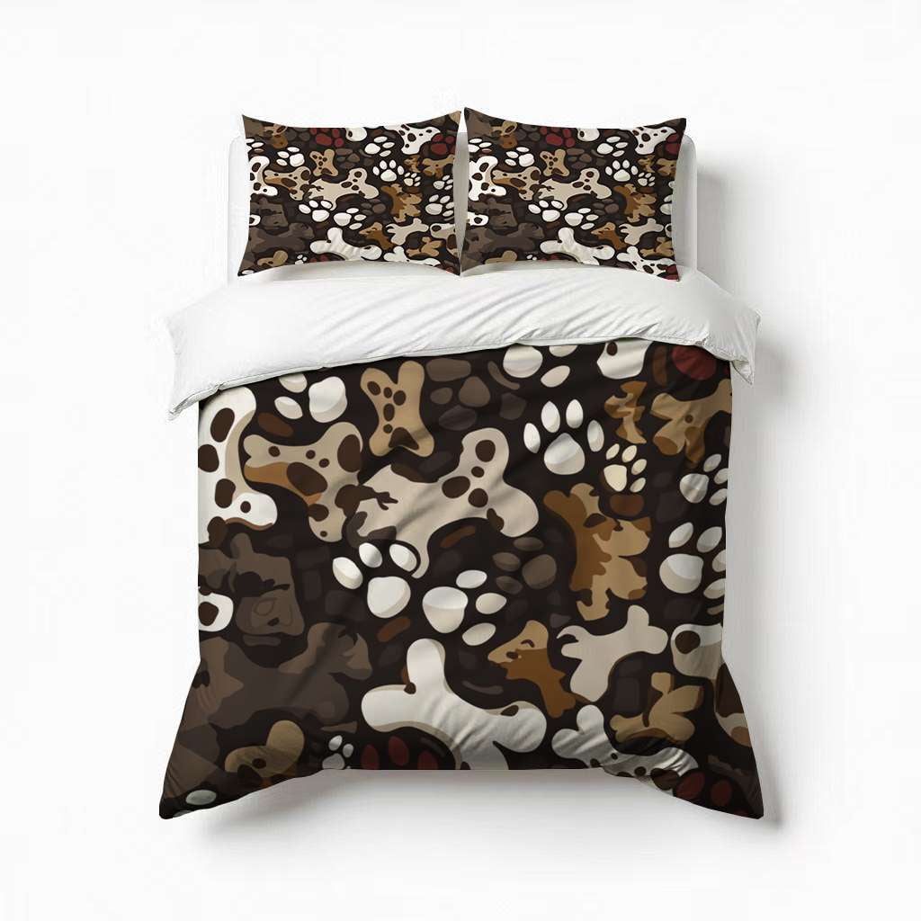 Dog Bones And Paw Prints Bedding Set 3 Pcs Soft Microfiber Quilt Cover ...