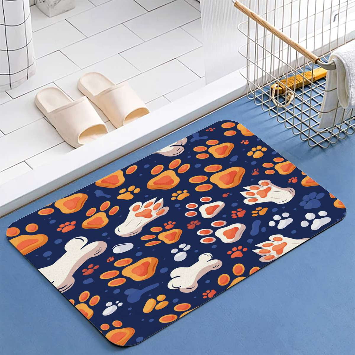 Dog Bones And Paw Prints Diatomite Bath Mats Bathroom Absorbent Anti ...