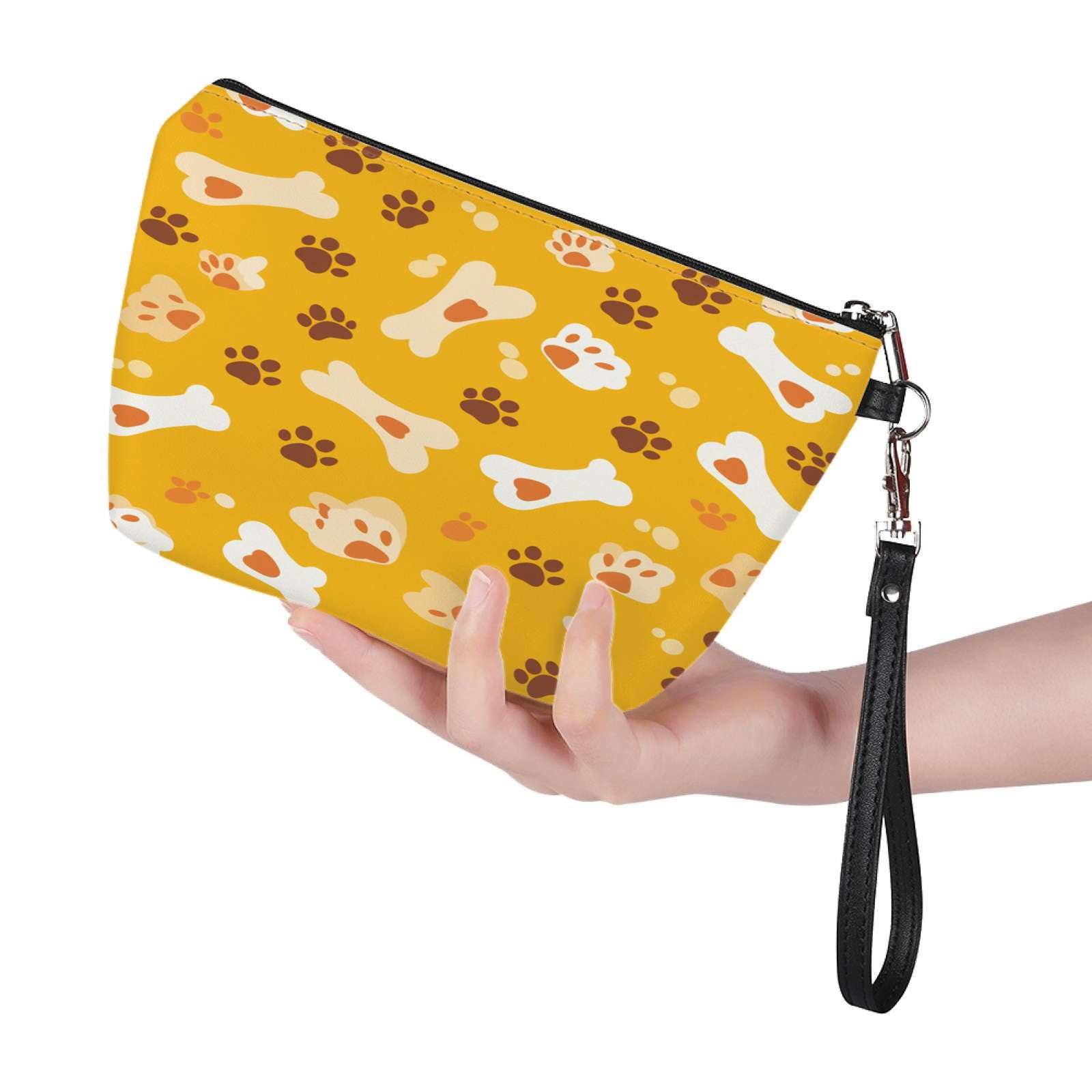 Dog Bones And Paw Prints Leather Makeup Bag Small Travel Cosmetic Bag ...
