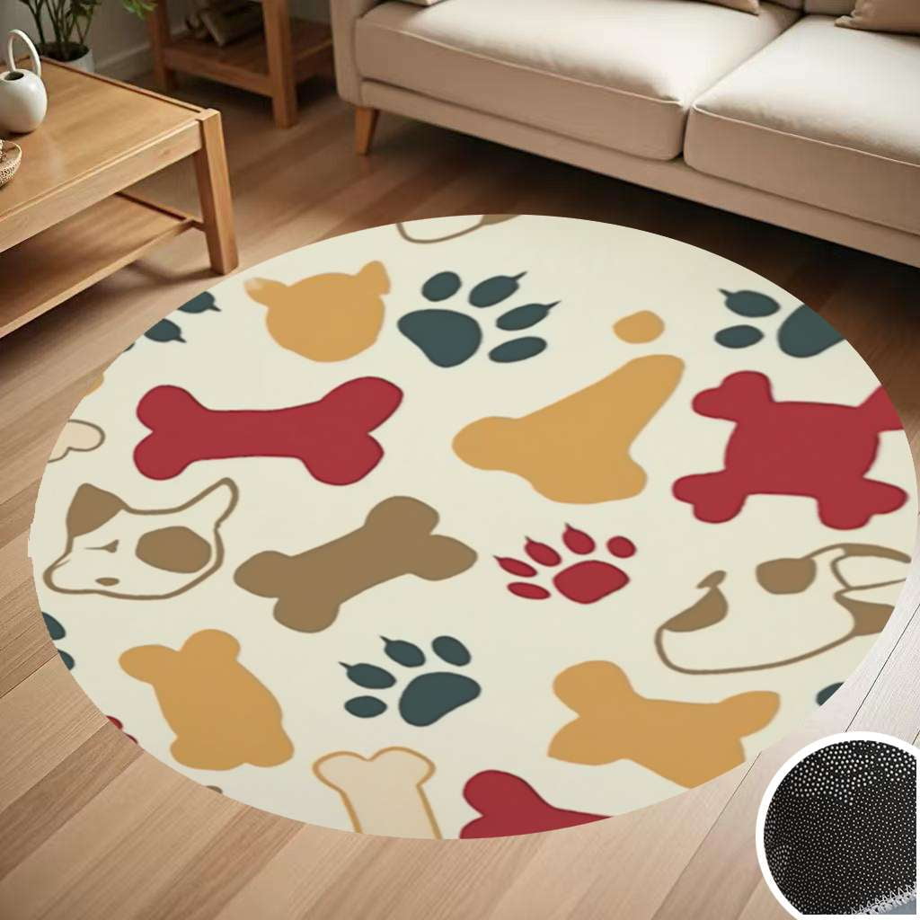 Dog Bones And Paw Prints Round Carpet Living Room Bedroom Home ...