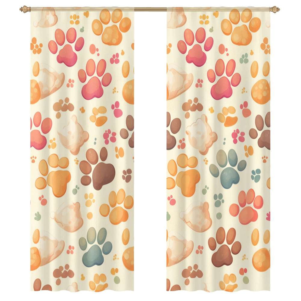 Dog Bones And Paw Prints Sheer Voile Curtain Window Tulle Curtains For ...