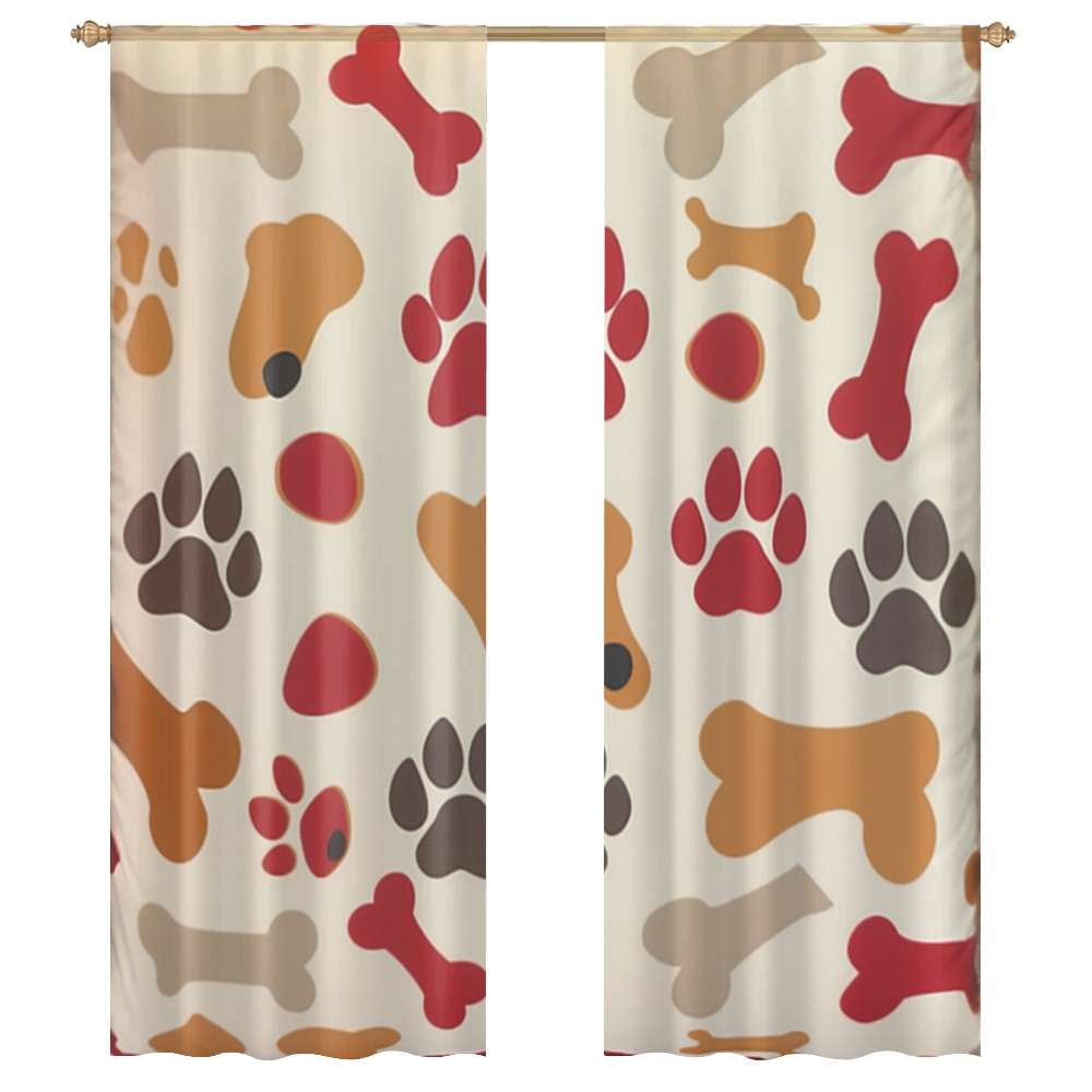 Dog Bones And Paw Prints Sheer Voile Curtain Window Tulle Curtains For ...
