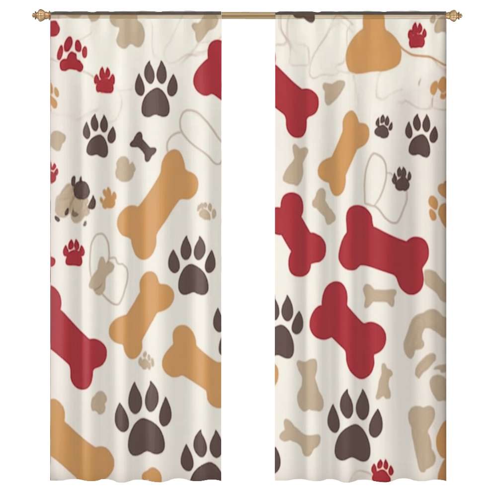 Dog Bones And Paw Prints Sheer Voile Curtain Window Tulle Curtains For ...