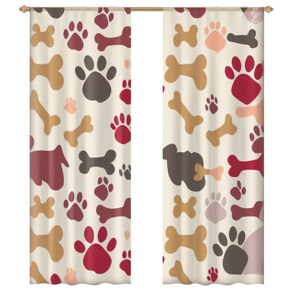 Dog Bones And Paw Prints Tulle Curtains For Living Room Chiffon Sheer ...