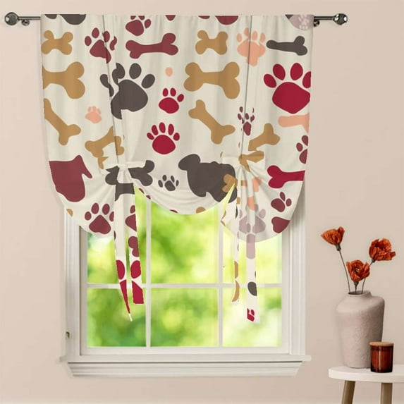 Dog Bones And Paw Prints Window Curtain for Living Room Roman Curtain Kitchen Tie-up Curtains ...