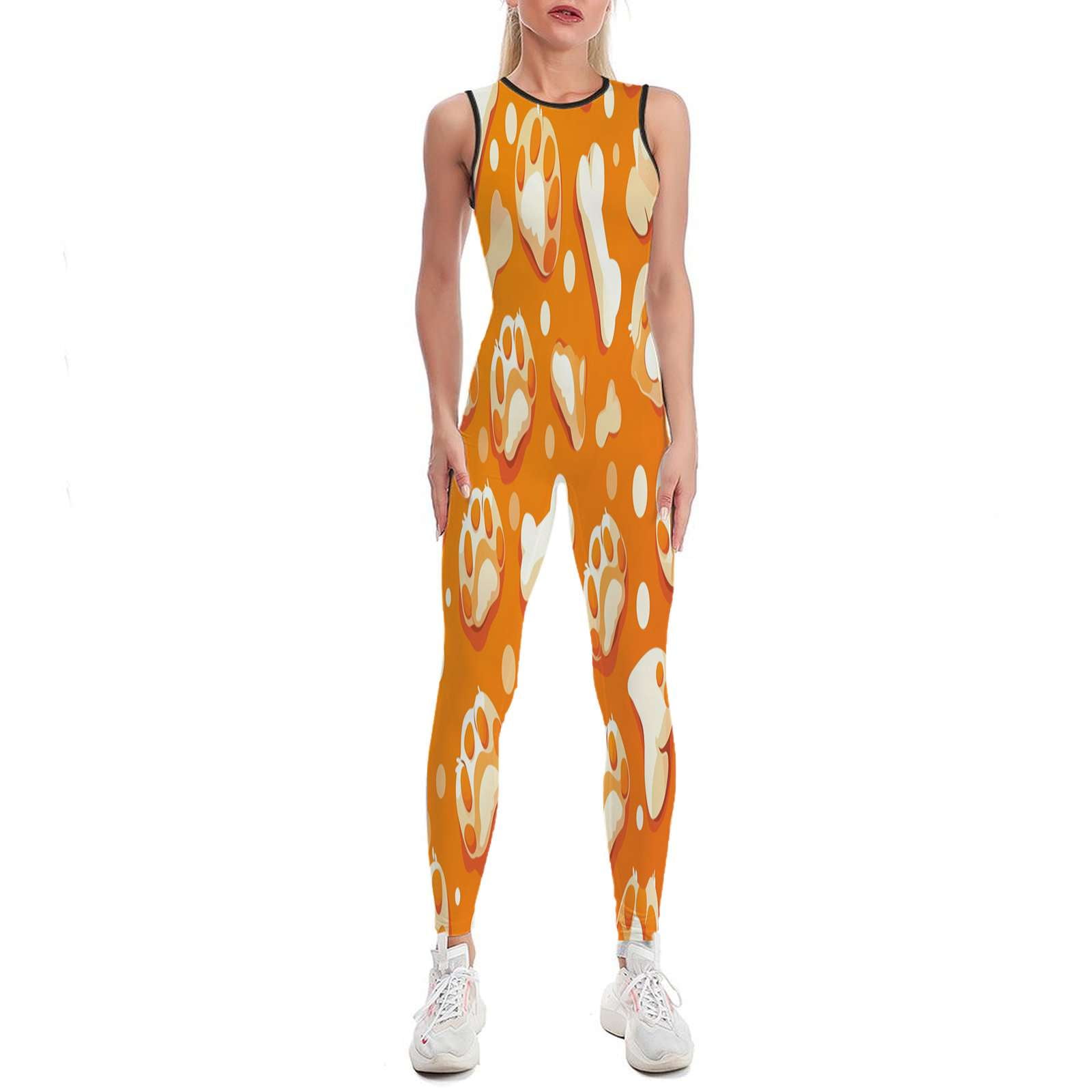 Dog Bones And Paw Prints Women's One Piece Yoga Jumpsuits Leggings Playsuit Gym Suit Fitness ...