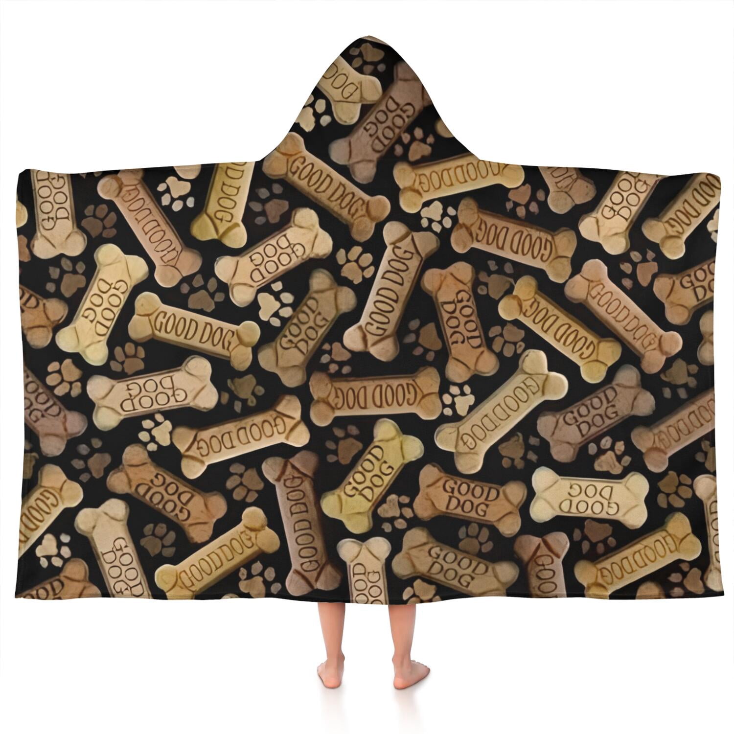 Dog Bones and Dog Footprints Hooded Bath Towel，50"x30" for Ages 3 To 12 ...